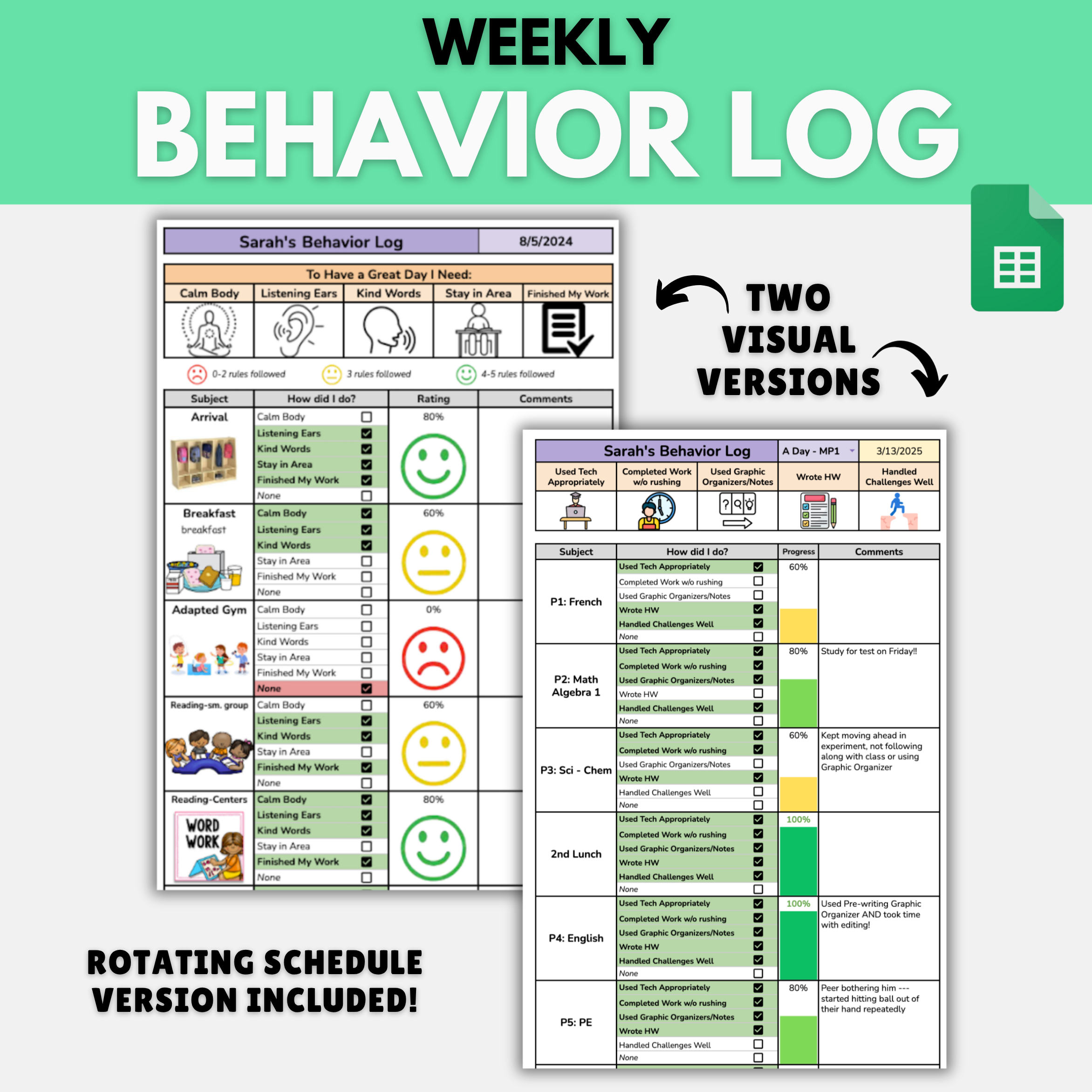 Weekly Behavior Log Bundle | Smiley & Progress Bar Versions for All Sc ...