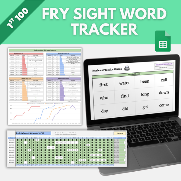 Fry Sight Word Tracker | First 100 Words with Progress Dashboard & Fla ...